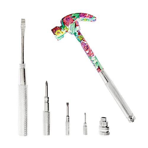 Multitool Hammer, All In One Screwdriver Hammer Tools Set with Screwdriver Anti-Slip Grip Handle Print Floral Hammer Screwdriver Tool Set Best Gift for Birthday Valentine's Mother's day (Pink)