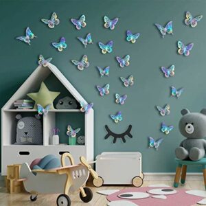 Tixiquns Laser Butterfly Wall Decor,48Pcs 2 Styles 3 Sizes,Removable Butterflies for Cake Cupcake Toppers, 3D Paper Butterfly Sticker Decorations for Birthday Baby Shower Girl Room Nursery Decals