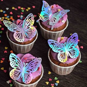 Tixiquns Laser Butterfly Wall Decor,48Pcs 2 Styles 3 Sizes,Removable Butterflies for Cake Cupcake Toppers, 3D Paper Butterfly Sticker Decorations for Birthday Baby Shower Girl Room Nursery Decals