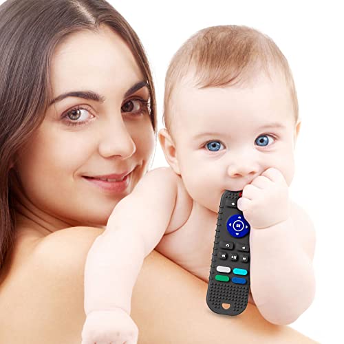 HOPEEYE 2 Pack Remote Control and Game Controller Teething Toys for Baby 3 Months and Up, Chew Toys for Boys and Girls Gifts (Black)