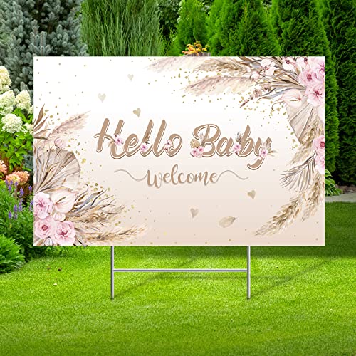 Baby Shower Yard Sign with Stake Gender Reveal Yard Sign Blue Pink Elephant Lawn Sign Gender Reveal Lawn Sign Welcome Baby Announcement Sign for Outdoor Baby Shower Decorations (Boho Style)