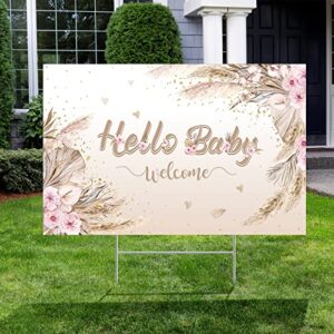 Baby Shower Yard Sign with Stake Gender Reveal Yard Sign Blue Pink Elephant Lawn Sign Gender Reveal Lawn Sign Welcome Baby Announcement Sign for Outdoor Baby Shower Decorations (Boho Style)