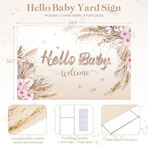 Baby Shower Yard Sign with Stake Gender Reveal Yard Sign Blue Pink Elephant Lawn Sign Gender Reveal Lawn Sign Welcome Baby Announcement Sign for Outdoor Baby Shower Decorations (Boho Style)