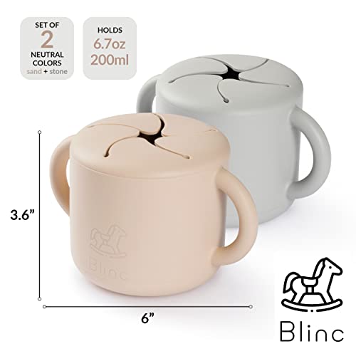 blinc Snack Cup for Toddlers and Kids Silicone Spill proof | No Spill Container for Babies | Non Spillable Cereal Keeper for Children's Food (Baby Blue & Royal Blue (2 Pack))