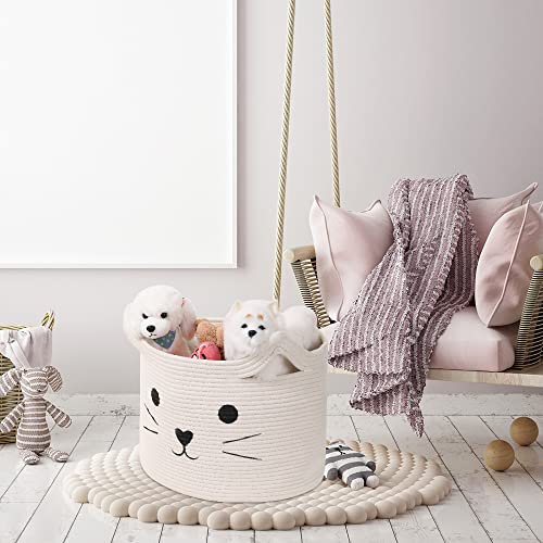 Large Woven Cotton Rope Basket with Handle, Ideal for Storage and Organization for kids toys,Towels, Clothes, blanket,Gifts. Pet Basket for Cat & Dog，Laundry Blanket Basket