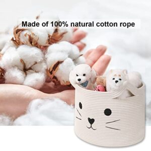 Large Woven Cotton Rope Basket with Handle, Ideal for Storage and Organization for kids toys,Towels, Clothes, blanket,Gifts. Pet Basket for Cat & Dog，Laundry Blanket Basket