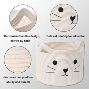 Large Woven Cotton Rope Basket with Handle, Ideal for Storage and Organization for kids toys,Towels, Clothes, blanket,Gifts. Pet Basket for Cat & Dog，Laundry Blanket Basket