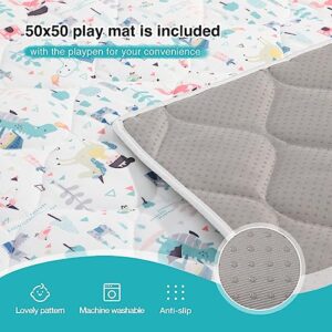 Baby Playpen with Mat,Play Pen for Babies and Toddlers,Baby Play Yards No Gaps, Playpen with Gate, Indoor & Outdoor Kids Activity Center, Safety Baby Fence(Grey, 50"x50")