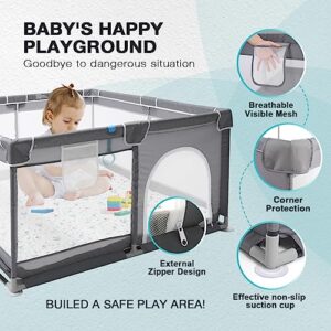 Baby Playpen with Mat,Play Pen for Babies and Toddlers,Baby Play Yards No Gaps, Playpen with Gate, Indoor & Outdoor Kids Activity Center, Safety Baby Fence(Grey, 50"x50")