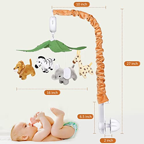 CLYMENE Safari Animals Baby Musical Crib Mobile - Jungle Animals Mobile for Crib with 12 Lullabies for Baby Boys and Girls | Safari Nursery Decor