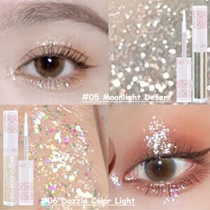 6Pcs Liquid Glitter Eyeshadow Eyeliner, Korean Makeup, Bling Under Eye Shadow, Shimmer Metallic Eye Make Up Set, Long Lasting, Quick Drying and Pigmented Loose Glitter Glue for Crystals Eye Makeup