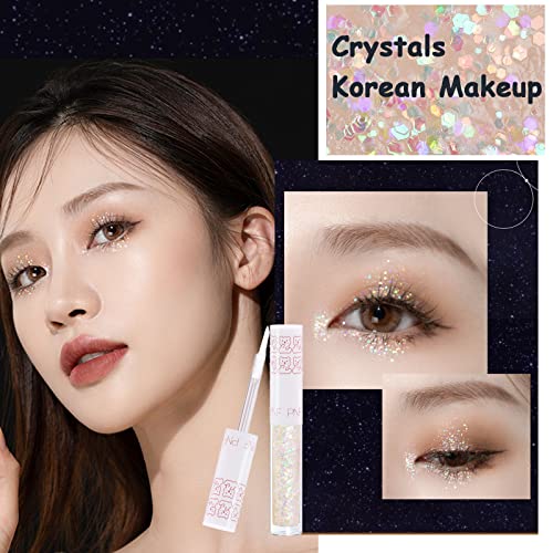 6Pcs Liquid Glitter Eyeshadow Eyeliner, Korean Makeup, Bling Under Eye Shadow, Shimmer Metallic Eye Make Up Set, Long Lasting, Quick Drying and Pigmented Loose Glitter Glue for Crystals Eye Makeup