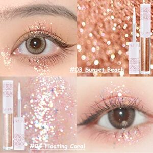 6Pcs Liquid Glitter Eyeshadow Eyeliner, Korean Makeup, Bling Under Eye Shadow, Shimmer Metallic Eye Make Up Set, Long Lasting, Quick Drying and Pigmented Loose Glitter Glue for Crystals Eye Makeup