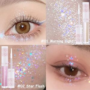 6Pcs Liquid Glitter Eyeshadow Eyeliner, Korean Makeup, Bling Under Eye Shadow, Shimmer Metallic Eye Make Up Set, Long Lasting, Quick Drying and Pigmented Loose Glitter Glue for Crystals Eye Makeup