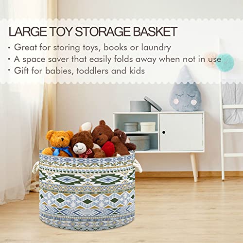 Kigai Cotton Rope Basket Aztec Navajo Pattern Large Storage Basket for Toys Blanket Baby Laundry Basket for Nursery, Closet, Bedroom, Home Organization