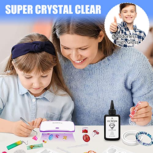 UV Resin - Upgraded 100g Crystal Clear Hard UV Glue for Jewelry Making, Pendant, DIY Crafts - Low Odor Solar Cure Ultraviolet Fast Cure Epoxy Resin Sunlight Activated Glue for Resin Mold, Casting