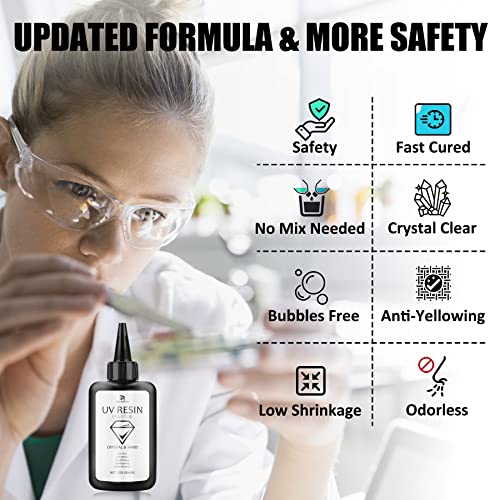 UV Resin - Upgraded 100g Crystal Clear Hard UV Glue for Jewelry Making, Pendant, DIY Crafts - Low Odor Solar Cure Ultraviolet Fast Cure Epoxy Resin Sunlight Activated Glue for Resin Mold, Casting