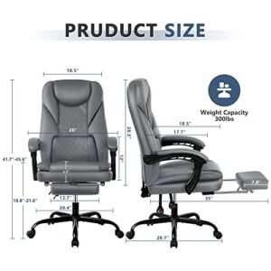 Guessky Executive Office Chair, Big and Tall Office Chair with Foot Rest Reclining Leather Chair High Back Home Office Desk Chairs with Lumbar Support Ergonomic Office Chair with Padded Armrests(Gray)