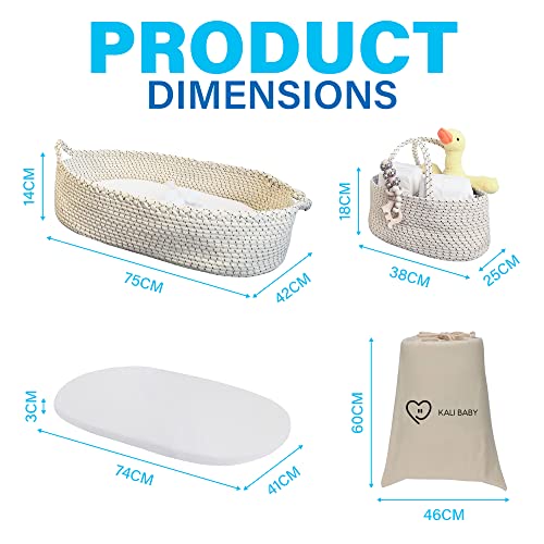 Baby Changing Basket (for 0 to 12 Month Baby) and Diaper Caddy - Cotton Rope Changing Table Topper, Thick Foam Pad with Removable Cotton Cover - Safety Belt