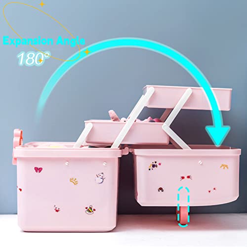 Hair Accessories Organizer for Girls Headbands, Hair Clips, Hair Ties Baby Girl Hair Supplies, Lockable Three-layer Folding Hair Craft Organizers and Storage Plastic Jewelry Box, 11.4x6.3x6.3in