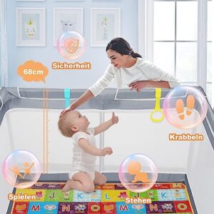 Regaloam Baby Playpen for Babies and Toddlers with Mat, 50 * 50inch Baby Playpen with Mat, Sturdy Safe Baby Play Yard with Soft Breathable Mesh, Play Pins with 2 Pulling Rings and Portable Bag