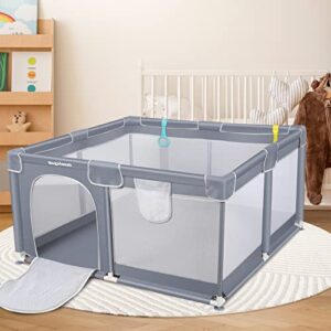 Regaloam Baby Playpen for Babies and Toddlers with Mat, 50 * 50inch Baby Playpen with Mat, Sturdy Safe Baby Play Yard with Soft Breathable Mesh, Play Pins with 2 Pulling Rings and Portable Bag