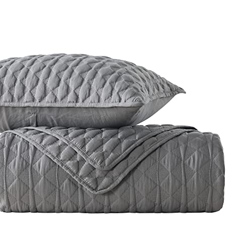 WDCOZY Dark Grey Quilt Queen Size Bedding Sets with Pillow Shams, Lightweight Soft Bedspread Coverlet, Quilted Blanket Thin Comforter Bed Cover, All Season Spring Summer, 3 Pieces, 90x90 inches