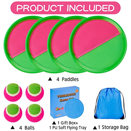 TOPLUS Toss and Catch Ball Set with 6 Paddles 3 Balls 1 Flying Disc Yard Games for Kids Outside Toys Beach Toys Camping Games Indoor and Outdoor Games for Kids and Family