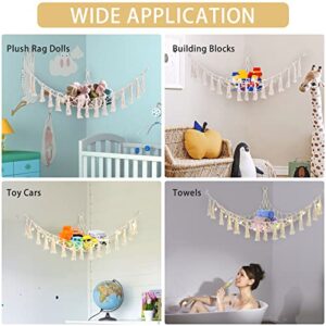 Large Stuffed Animal Hammock Net with LED Light, VeYocilk Boho Macrame Toy Net Hammock for Stuffed Animals Kids Nursery Bedroom Corner