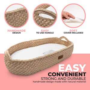 Handmade Baby Changing Basket with a Soft Changing Pad and Waterproof Cover, Cotton Moses Basket, Changing Table Topper for Dresser | Boho Bassinet, Boho Baby Changing Basket,Baby Lounger