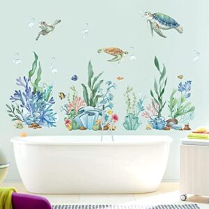 wondever Ocean Seaweed Grass Wall Stickers Turtle Under The Sea Peel and Stick Wall Art Decals for Baby Nursery Kids Bedroom Bathroom