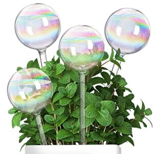 sawowkuya 4 pcs plant watering globes, 9 inch iridescent self watering planter insert, glass plant watering devices for indoor and outdoor plants accessories