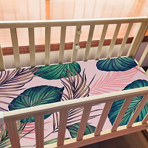 Winmany Baby Diaper Changing Pad Cover Palm Leaves Cradle Mattress Sheets Nursery Changing Mat Cover Breathable Changing Table Cover 32''X 16''（Cover Only, Pad Not Included）