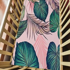 Winmany Baby Diaper Changing Pad Cover Palm Leaves Cradle Mattress Sheets Nursery Changing Mat Cover Breathable Changing Table Cover 32''X 16''（Cover Only, Pad Not Included）