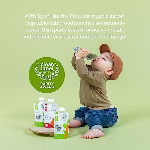 Serenity Kids 6+ Months Certified Organic Baby Food Pouches Veggie Puree | No Sugary Fruits or Added Sugar | Allergen Free | 3.5 Ounce BPA-Free Pouch | Garden Veggie Variety Pack | 6 Count