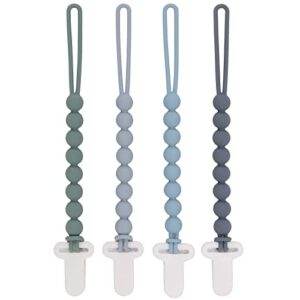 4-pack silicone pacifier clips with one-piece beads for baby boys and girls - flexible and rust-free holders for teething relief and baby essentials, safe for newborns (grey)