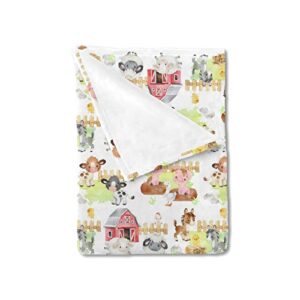 hawskgfub farm animals barn neutral baby blanket for boys girls, nursery cow chicken pig sheep flannel fleece swaddle receiving blankets, soft lightweight newborn toddler infant kid crib bedding 30x40