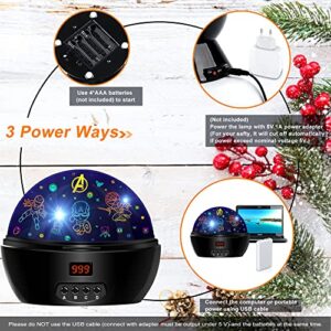 Kid Light Projector Superhero Toys for Boys 5-7 Avengers Night Light Projector with Timer for Kids Room, 360 Degree Rotation Toddler Nightlights with Spiderman Figurine Lamps and Star Projection Lamp