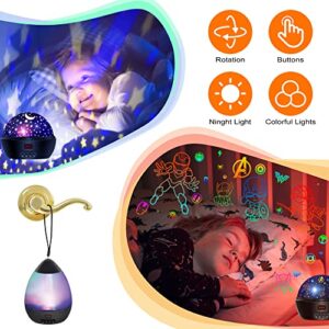 Kid Light Projector Superhero Toys for Boys 5-7 Avengers Night Light Projector with Timer for Kids Room, 360 Degree Rotation Toddler Nightlights with Spiderman Figurine Lamps and Star Projection Lamp