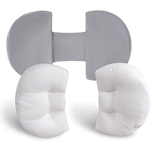 AngQi Pregnancy Pillows for Sleeping,Side Sleeper Pregnancy Wedge Pillows, Double Wedge for Body, Belly, Back Support,Maternity Pillow with Removable and Adjustable Cooling Silky Cotton Cover, Grey