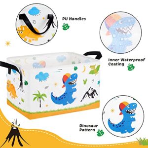 WERNNSAI Dinosaur Storage Basket – Foldable Storage Bin for Boys Waterproof PE Coating Canvas Fabric Laundry Basket Toy Bins with Handles Organizer Box for Clothes Books Bedroom House Nursery