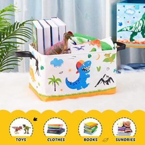 WERNNSAI Dinosaur Storage Basket – Foldable Storage Bin for Boys Waterproof PE Coating Canvas Fabric Laundry Basket Toy Bins with Handles Organizer Box for Clothes Books Bedroom House Nursery