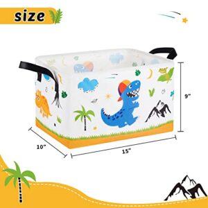 WERNNSAI Dinosaur Storage Basket – Foldable Storage Bin for Boys Waterproof PE Coating Canvas Fabric Laundry Basket Toy Bins with Handles Organizer Box for Clothes Books Bedroom House Nursery