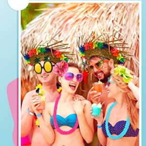 SATINIOR 84 Pieces Hawaiian Luau Party Accessories Hawaiian Leis Bulk Beachcomber Straw Hat Luau Party Sunglasses Tropical Flower Hair Clips and Plastic Leis Set for Summer Beach Costume Supplies