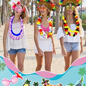 SATINIOR 84 Pieces Hawaiian Luau Party Accessories Hawaiian Leis Bulk Beachcomber Straw Hat Luau Party Sunglasses Tropical Flower Hair Clips and Plastic Leis Set for Summer Beach Costume Supplies