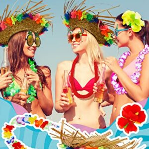 SATINIOR 84 Pieces Hawaiian Luau Party Accessories Hawaiian Leis Bulk Beachcomber Straw Hat Luau Party Sunglasses Tropical Flower Hair Clips and Plastic Leis Set for Summer Beach Costume Supplies