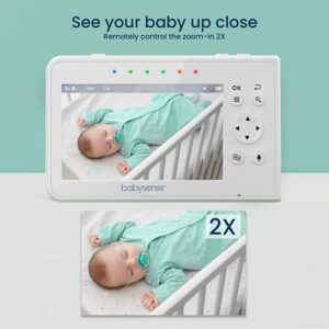 Babysense Upgraded Video Baby Monitor, 4.3" Split Screen with Two Cameras and Adjustable Night Light, Remote Pan & Tilt, Long Range, Two-Way Audio, Zoom, Night Vision, Lullabies & White Noise