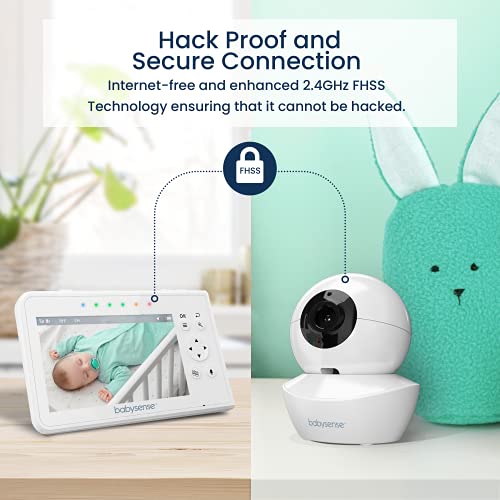 Babysense Upgraded Video Baby Monitor, 4.3" Split Screen with Two Cameras and Adjustable Night Light, Remote Pan & Tilt, Long Range, Two-Way Audio, Zoom, Night Vision, Lullabies & White Noise