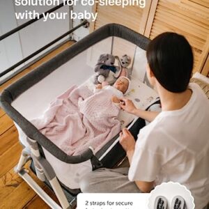 Earth&ME Baby Bassinet Bedside Sleeper with Rocking - All Mesh Portable Bedside Crib for Safe Co-Sleeping, Storage Basket and Wheels, Adjustable Height, Includes Travel Bag, Mosquito Net