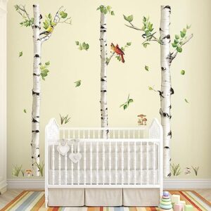 decalmile large birch tree wall decals white tree forest birds wall stickers bedroom living room baby nursery wall decor